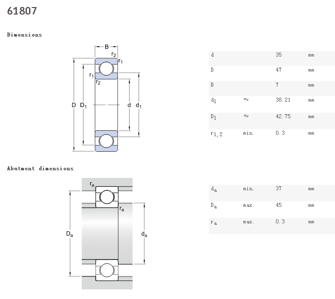 61807 With Low Friction High Speed Thin Section Bearing Deep Groove Ball